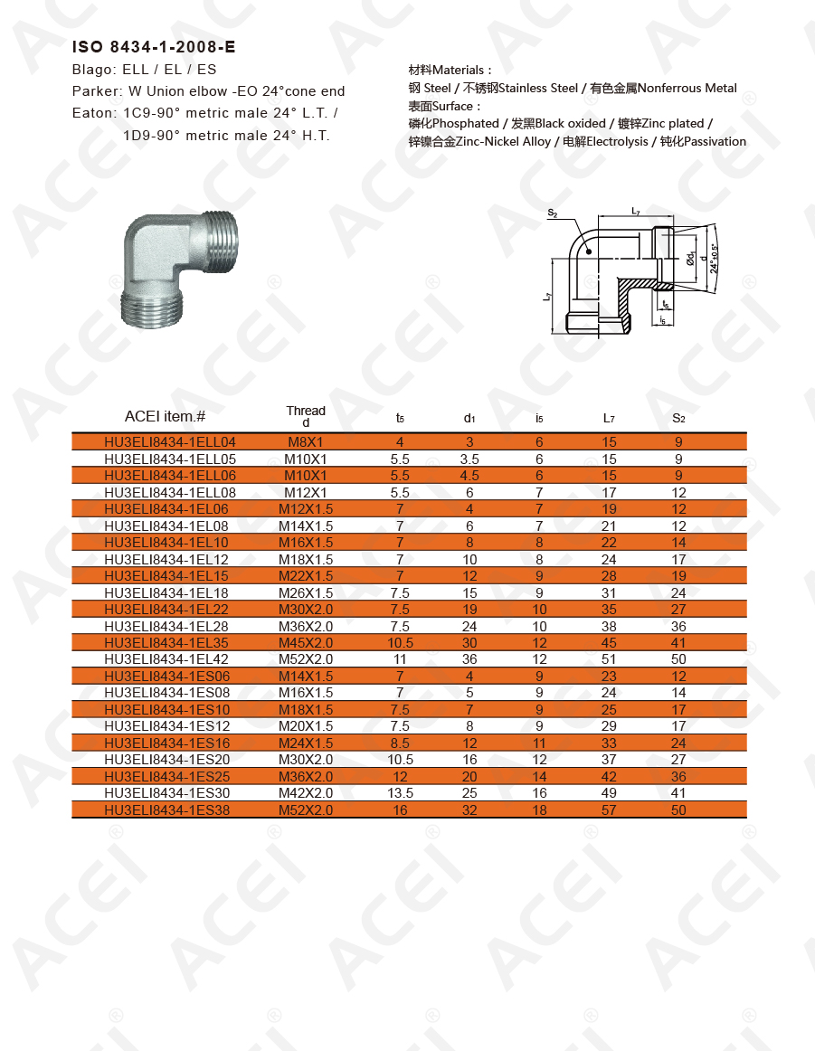 ISO 8434-1-E-Elbow Connectors-ACEI SCREW PLUG INC.