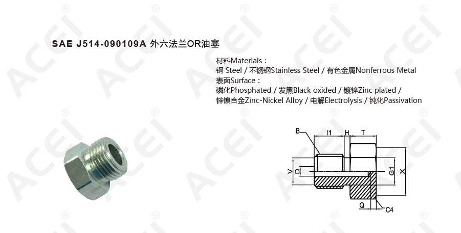 SAE J514 090109A Hex. Head O-Ring Boss Plugs-Oil plugs-ACEI SCREW PLUG INC.